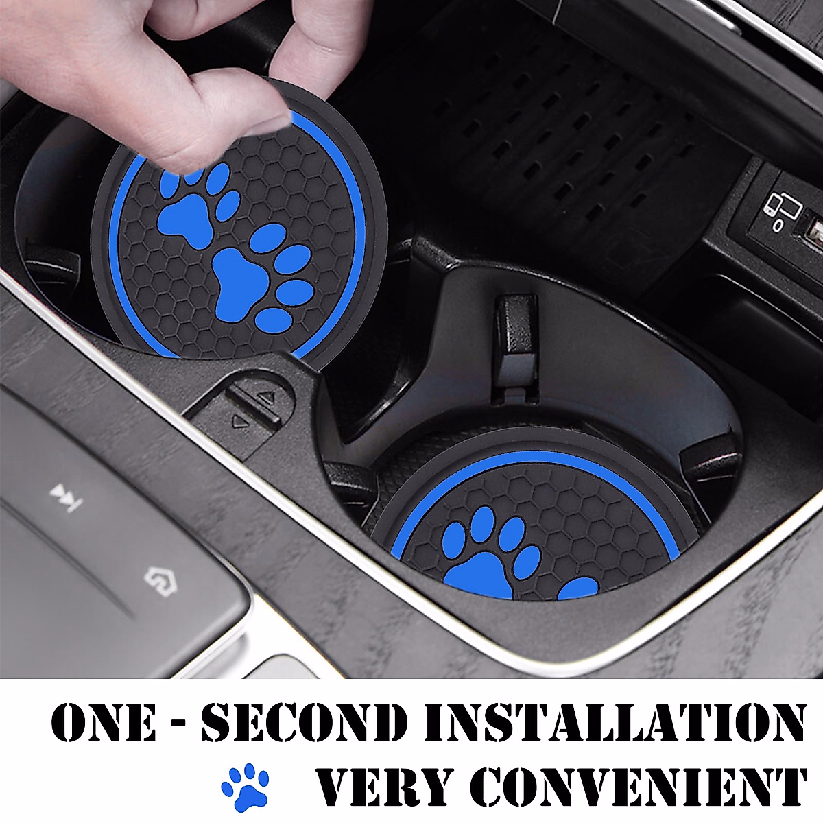 ZKFAR Pack-2 Car Cup Holder Coaster, Silicone Anti Slip Coaster, Dog Paw Car Coaster, Car Interior Accessories, for Most Cars, Trucks, RVs (Blue)