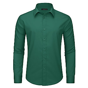 MAGCOMSEN Mens Dress Shirts Long Sleeve Button Down Shirt Lightweight Formal Shirts Business Casual Shirt Green,XL