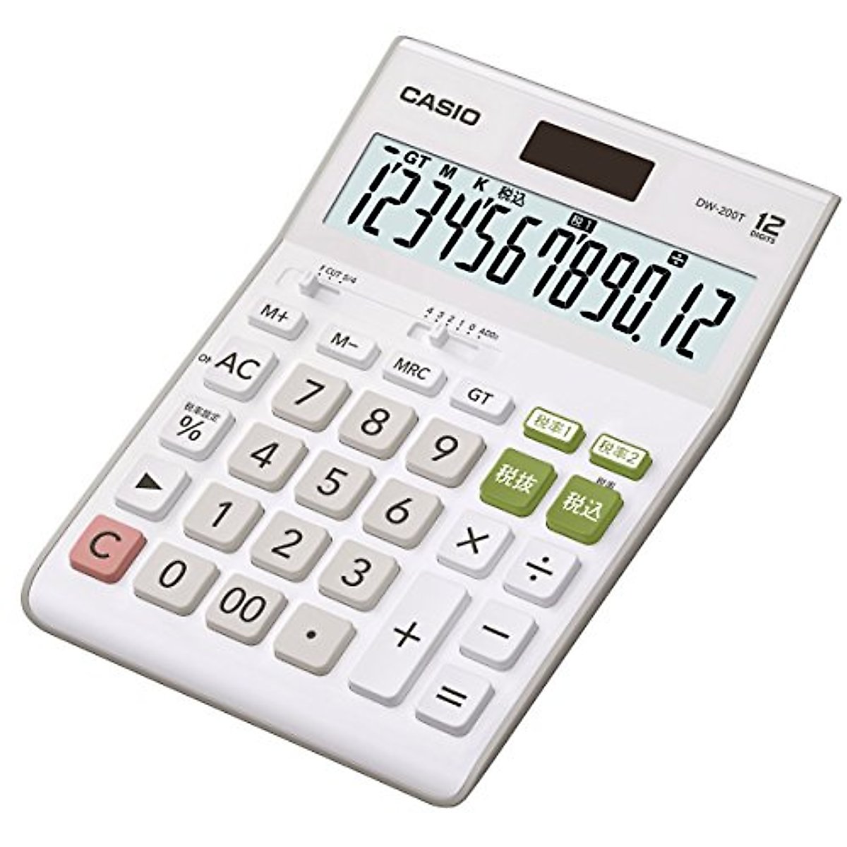 Casio Standard calculator W tax rate setting and tax calculation desk type 12-digit DW-200T-N White