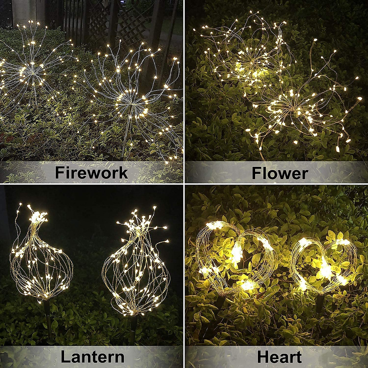 JORETLE Solar Garden Lights, Solar Outdoor Decorative Lights Solar Firework Lights 105 LED Powered 35 Copper Wires String Light, DIY Firework Lights for Garden, Patio, Countyard (2 Pack, Warm-White)