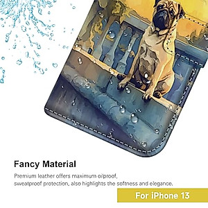 DAFEI Wallet Case for iPhone 13 with Pug Dog-aa129 Pattern PU Leather Flip Folio ID&Credit Cards Pocket Lanyard