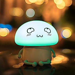 LuxLumi Mushroom Buddy LED Touch Night Light Silicone Dimmable Touch Battery Operated for Kids Room Baby Nursery Toddler Girls Boys Halloween