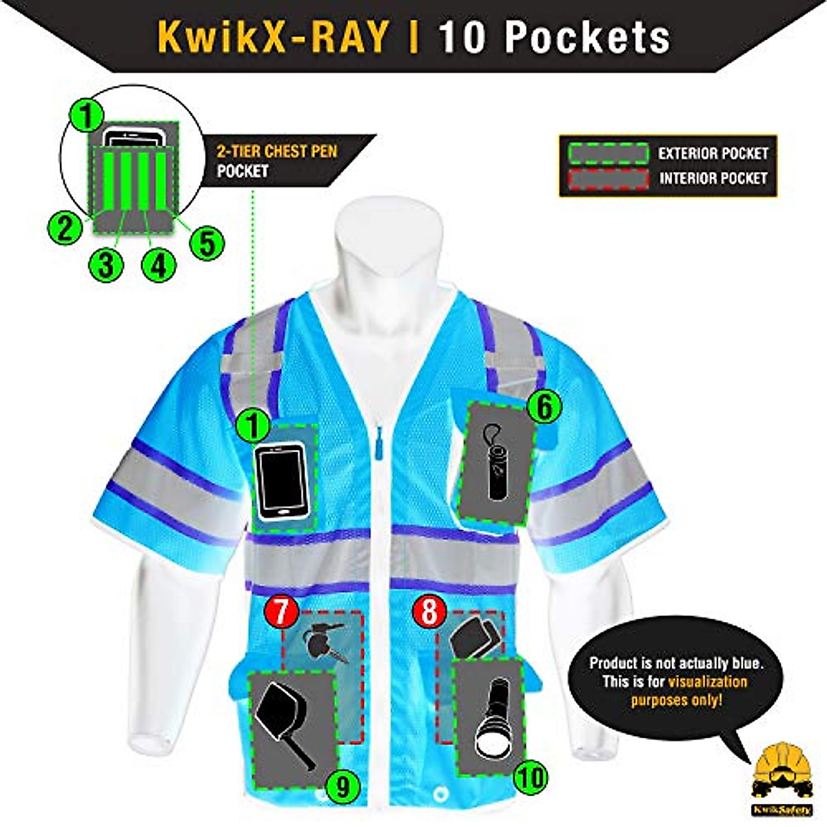 KwikSafety - Charlotte, NC - EXECUTIVE Safety Vest [10 POCKETS] Class 3 ANSI OSHA High Visibility Reflective Heavy Duty Mesh iPad Pocket HiVis Men Construction Work Gear/Yellow Large