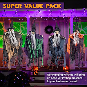 JOYIN 4 Pcs 19.6” Hanging Witch Halloween Decorations Outdoor Indoor Flying Haunted House Scary Decor for Lawn Garden Yard