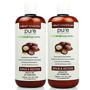 PURE Shampoo and Conditioner Set, HUGE 26.5 oz. Each Extra Strength Formula with Keratin & Dead Sea Minerals, Moisturizes Dry & Damaged Hair (Argan Oil Shampoo & Conditioner)