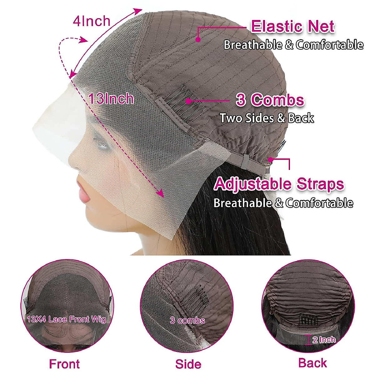 Straight Lace Front Wigs Human Hair 13x4 HD Transparent Lace Front Human Hair Wigs for Black Women Glueless Brazilian Virgin Hair Lace Frontal Wig 180% Density Pre Plucked with Baby Hair Hairline