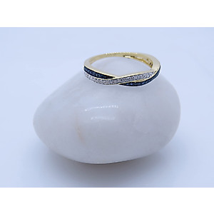 Dazzlingrock Collection Round Blue Sapphire & White Diamond Swirl Wedding Ring for Women in 14K Yellow Gold Size 8