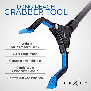 Grabber Reacher Tool, [Updated Version] Long 32” Steel Foldable Pick Up Stick with Strong Grip Magnetic Tip for Store Shelves, Lightweight Trash Picker Claw Reacher Grabber Tool for Elderly - by Luxet
