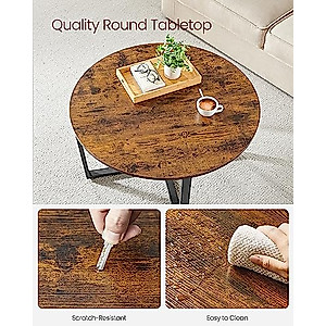 VASAGLE ALINRU Round Coffee Table, Industrial Style Cocktail Table, Durable Metal Frame, Easy to Assemble, for Living Room, Rustic Brown ULCT88X 39.4 x 21.7 x 17.7 Inches