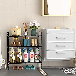 iPEGTOP 2 Pack Large Expandable Kitchen Cabinet Shelf Organizer Rack, Heavy Duty Steel Stackable Pantry Storage Shelves Rack, Cupboard Shelf for Home Office Kitchen Bathroom Garage, Black