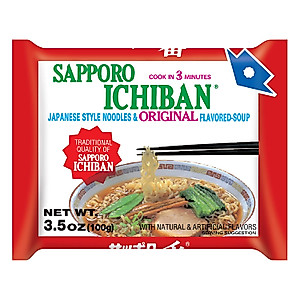stickerless New [SAPPORO ICHIBAN] Ramen Noodles, Original Soy Sauce Flavor, No.1 Tasting Japanese Instant Noodles (3.5 Oz) (24 pouches)