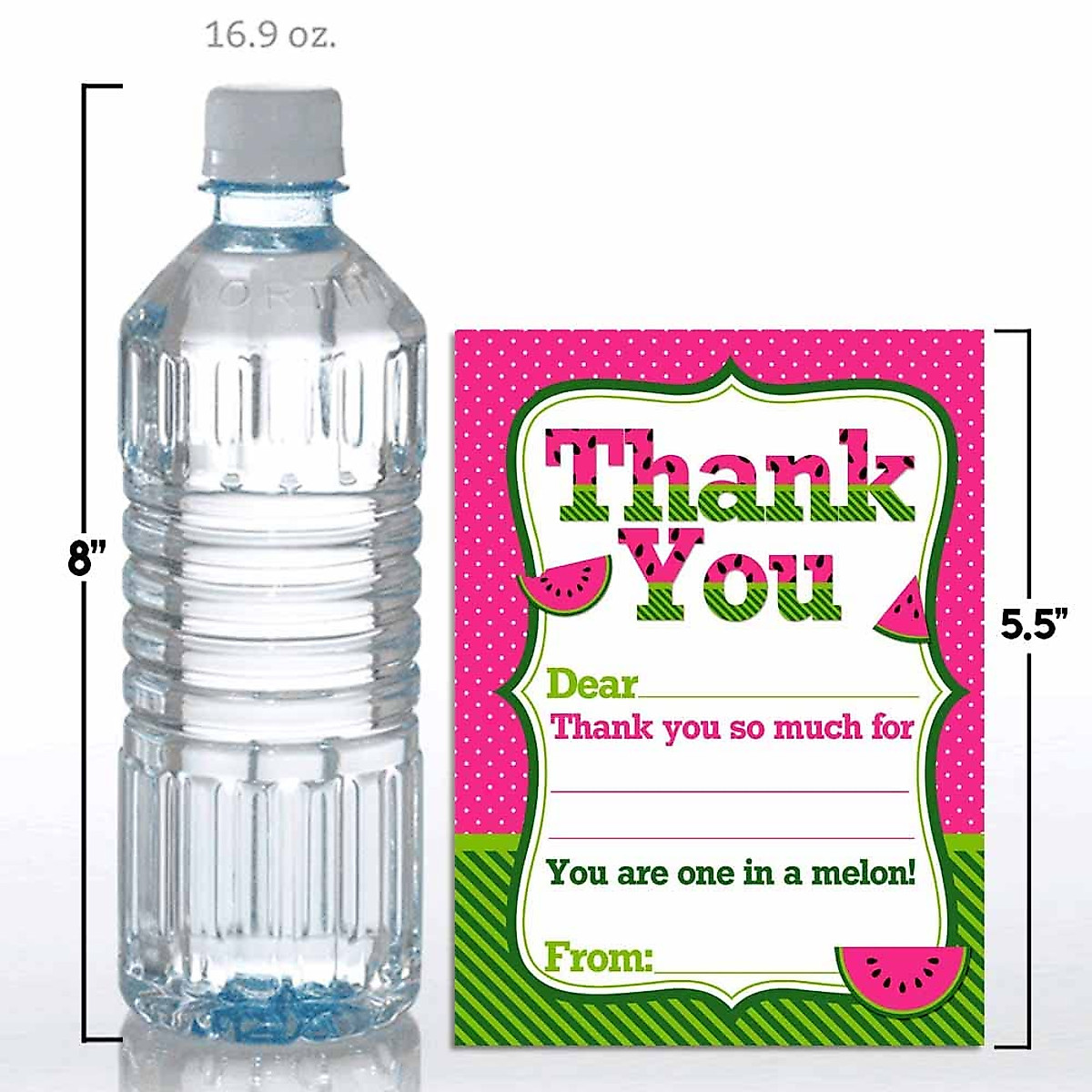 Pink Watermelon Sweet Celebration Birthday Thank You Notes, Ten 4" x 5.5" Fill In The Blank Cards with 10 White Envelopes by AmandaCreation