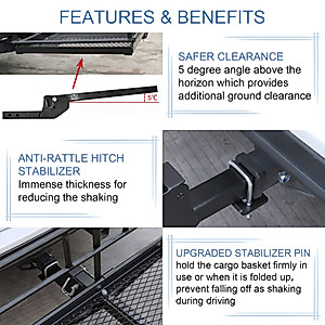 JDMSPEED Hitch Mount Cargo Carrier Car Storage Hitch 400 Lbs 60" x 24" x 14.4" Folding Vehicle Cargo Rack Rear Luggage Basket Fits 2" Receiver Stabilizer for Car SUV,Trailer,Pickup Truck