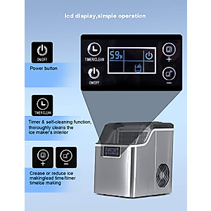 COOLHOME Ice Maker with Self Cleaning, 45Lbs/24H Ice Cube Makers,Stainless Steel Ice Makers Countertop,Tabletop Ice Maker Machine with a Scoop,Perfect for Home Kitchen Office Bar