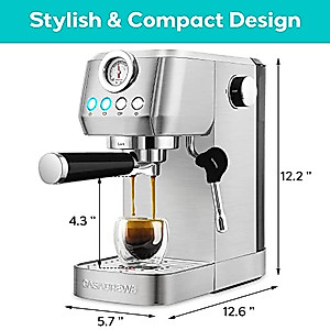 CASABREWS Compact Espresso Machine 20 Bar With Milk Frother Steam Wand, Professional Cappuccino Machine With 49 oz Removable Water Tank for Lattes, Macchiatos, Gift for Dad Mom Wife