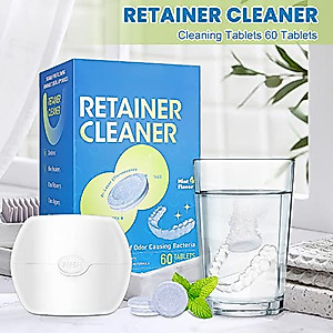 JSENA Denture Cleaning Tablets+UV Retainer Case Double Sterilization，Efficient Retainer Cleaning Tablets-60 Tabs，Collocation UVC Disinfectant Aligner Case, Clean Mouth Guard, Night Guard in 15 Minutes