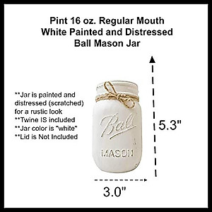 White - Hand Painted and Distressed Mason Jar, Pint 16 oz. Regular Mouth Rustic Farmhouse Style Mason Jar, White Mason Jars, White Vase Mason Jars, White Mason Jars for Centerpieces, Painted Mason Jar
