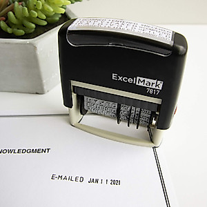 ExcelMark 12 Phrase Self-Inking Date Stamp - 2" x 1/4" Impression - Black Ink (7817)