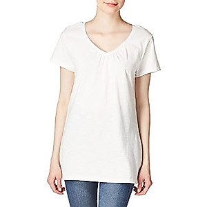 Hanes Women's Shirts, Slub Cotton Shirred V-Neck Tee, Cotton T-Shirts for Women, Women’s Tee Shirts