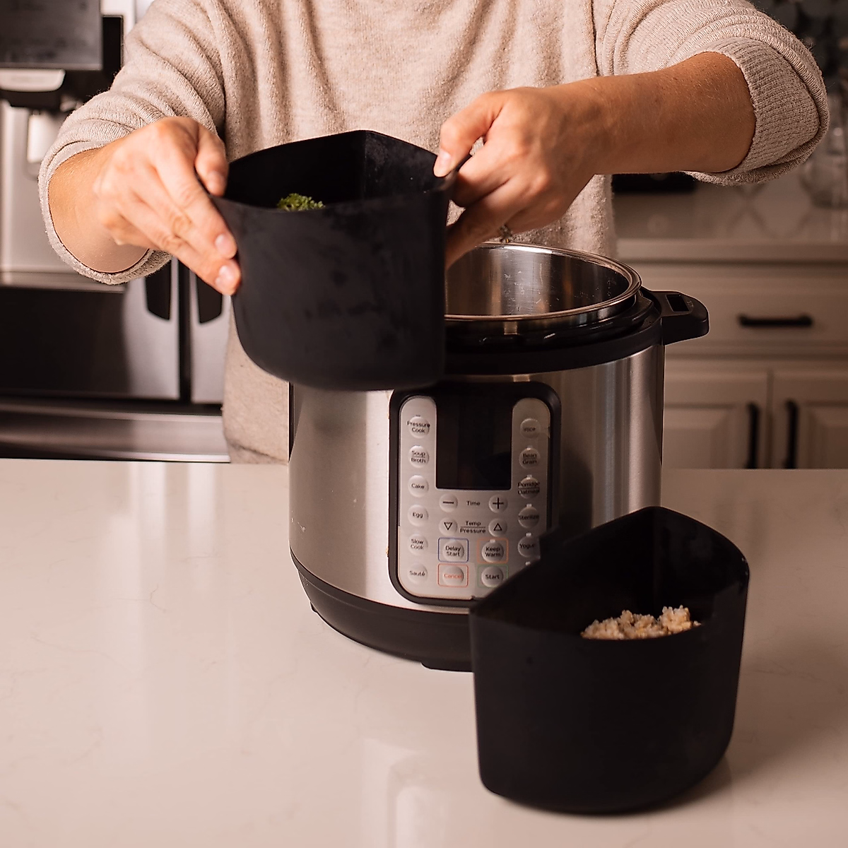 Pressure Cooker Dividers 6-Quart Silicone Liners, 2 Pc. Dividers, Reusable Cooking Accessories, Heavy Duty and Leak Resistant, Dishwasher Safe