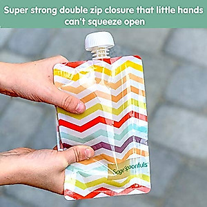 Sage Spoonfuls Reusable Baby Food Pouches - 6 Pack, Baby Food Storage, Pouches Toddler, Refillable Squeeze Pouch for Kids (Chevron), Dishwasher and Freezer Safe, BPA Free