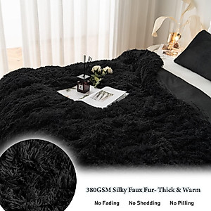 CHOSHOME Plush Shaggy Duvet Cover Twin Size, 3 PCS Fluffy Comforter Fuzzy Flannel Bedding Sets(1 Faux Fur Duvet Cover + 2 Pillowcases), Zipper Closure & 8 Corner Ties, Black
