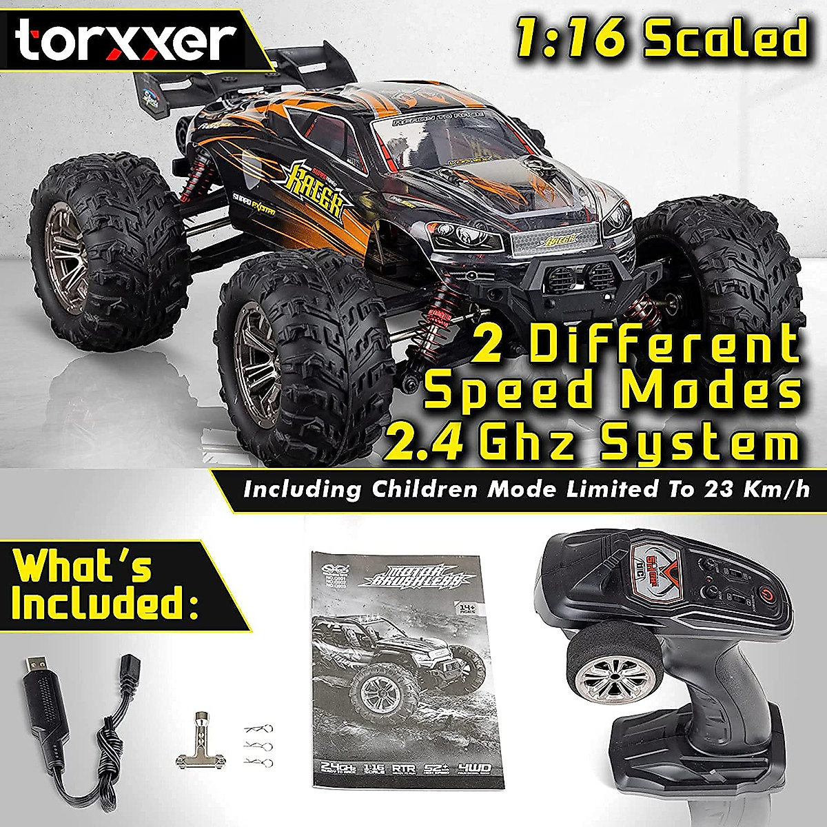 TORXXER 1:16 Scale Brushless RC Truck - High Speed Hobby Grade RC Car, Hits 33MPH - Off Road 4WD for Grip on Any Terrain - Ready to Run Waterproof Trophy Truck (Green)