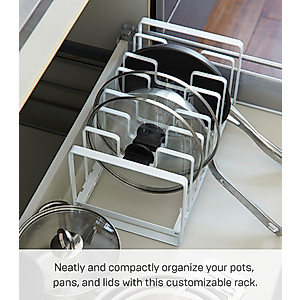 YAMAZAKI Home Tower Under Sink Pot Lids And Frying Pan Storage Kitchen Drawer Organizer Rack - Steel