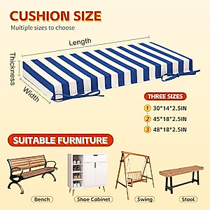 mudilun Bench Cushion Non-Slip Indoor/Outdoor Furniture Bench Cushions Waterproof Removable Cover with Ties Window Swing Patio Chair Pads 48x18x2.5 inch