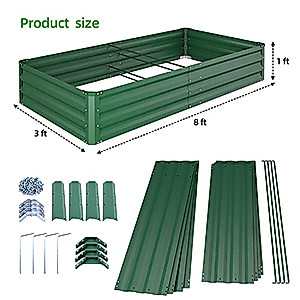 Ohuhu Metal Raised Garden Beds for Vegetables, 8x3x1 FT Reinforced Galvanized Rustproof Steel Raised Garden Boxes with Baking Varnish, Heavy Duty Planter Box Bed for Growing Flowers Herbs Succulents