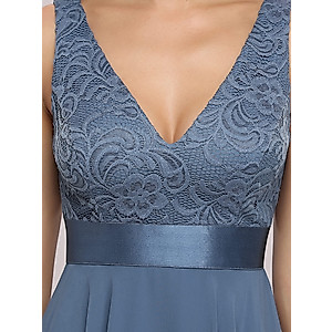 Ever-Pretty Double V Neck Blackless Mini Homecoming Dress Chiffon A Line Casual Dress Haze Blue US6