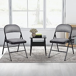 Giantex 4-Pack Folding Chairs with Metal Frame and Fabric Upholstered Padded Seat, Foldable Home Office Party Chair Set (Grey)