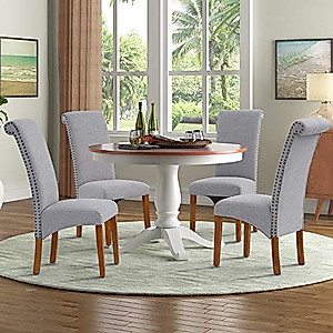 JT Retro Floral Fabric Natural Wooden Leg Dining Room Chair Kitchen Chairs, Set of 2 (Grey)