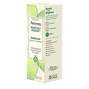 Aveeno Positively Radiant MaxGlow Hydrating Face Serum + Primer with Moisture Rich Soy & Kiwi Complex, Hypoallergenic, Non-Comedogenic, Paraben- & Phthalate-Free, 1.5 fl. oz