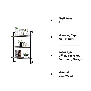 OLDRAINBOW Industrial Metal and Wood Wall Shelf Unit,Rustic Floating Wood Shelves Wall Mounted,24in Iron Real Wood Book Shelves,Hanging Wall Shelves for Bedrooms Office,3 Tier Bookshelf Shelving