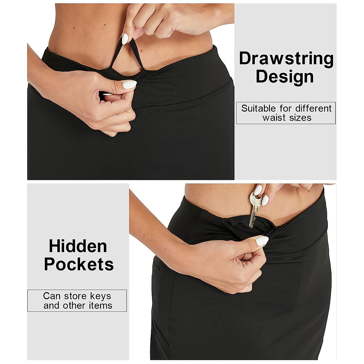 Cityoung Womens Athletic Pleated Golf Skirts with Pockets Tennis Skirt High Waisted with Shorts Running Workout Black L