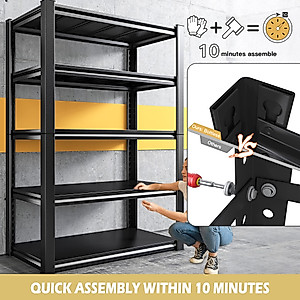 REIBII Garage Storage Shelves Heavy Duty Garage Shelving 72" Adjustable Metal Shelves for Storage 5-Tier Garage Shelves Heavy Duty 2500LBS Basement Kitchen Pantry Shelving Utility Shelves, 3 Pack