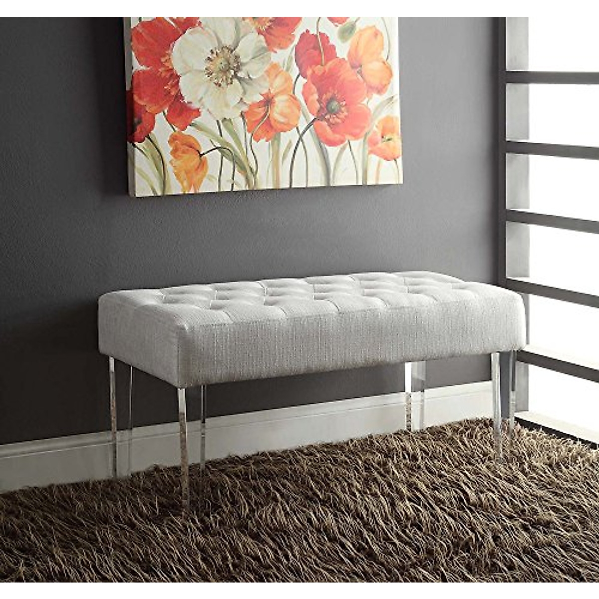 Linon Ella Glitz Acrylic Leg Bench, 35"Wx17"Dx18"H, White