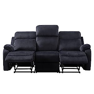 YUNLife&Home 3-Seat Velvet Upholstered Manual Wall Hugger Chair RV Sofa,Double Recliner Sectional Lounge Couch with Soft Padded Headrest&Pillow Top Armrest for Living Room/Apartment/Office/Theater