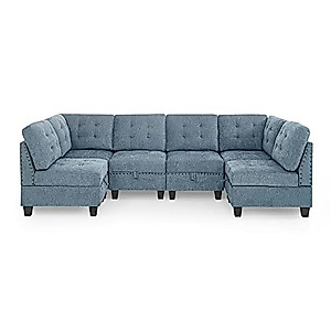 Hdxdkog Modern Oversized Sectional Sofa,Living Room Sofa Set with DIY Combination,U Shaped Storage Modular Sofa Couch with 4 Single Sofa Chair and 2 Corner Sofa,for Living Room,Office (Navy, U-4+2)