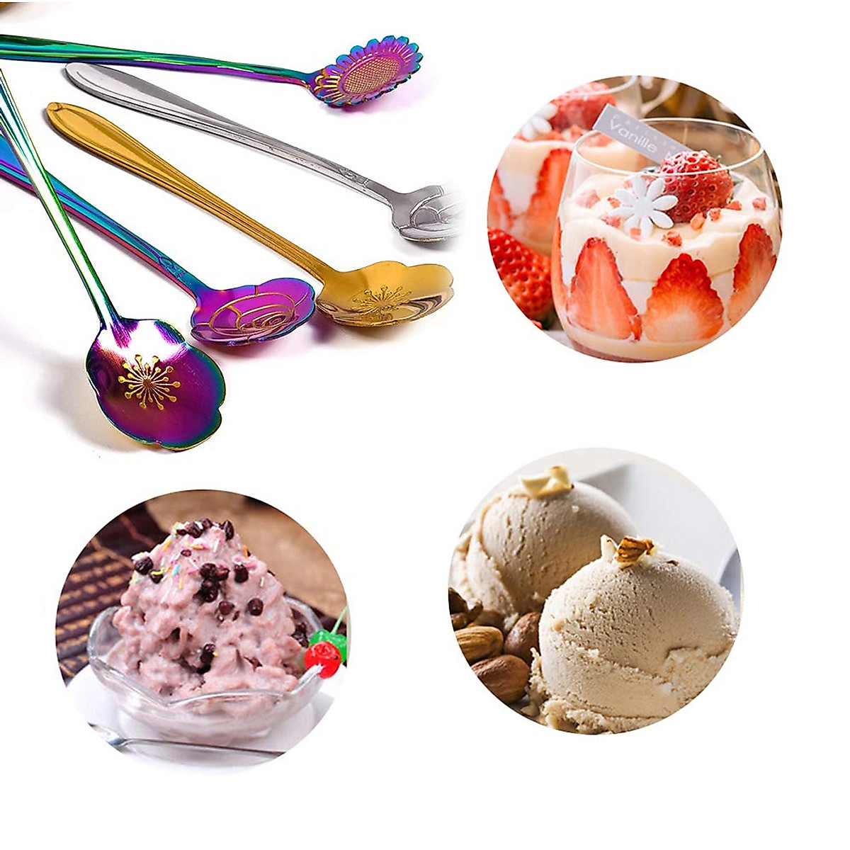 20PCS Flower Spoon Set, FULANDL Stainless Steel Tea Spoon Coffee Spoon Sugar Spoon, Reusable Tableware Stirring Spoon Ice Cream Spoon for Coffee, Tea, Cake, Dessert, Multiple Shapes (4.9 & 7Inch)