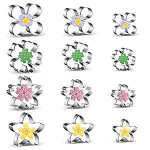 12 Pieces Flower Cookie Cutters Set - 3 Inch - 4 Inch Large Four Leaf Clover, Lilac Flower, Frangipani, Cherry Blossoms Shape Biscuit Cookie Cutter Fondant Mold for Irish St Patrick's Mother Day Party