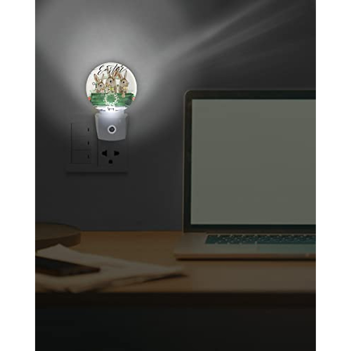 Night Light Plug into Wall, LED Nightlights Easter Green Truck Pull Rabbits Eucalyptus Leaves Wreath Small Nightlight Auto Dusk-to-Dawn Sensor Lamp LED Night Lights for Kid's Bedroom, Bathroom