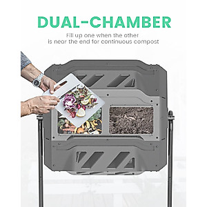 Garden Compost Bin from BPA Free Material, Dual Rotating Outdoor Composting Tumblers (43 Gallon,Green)