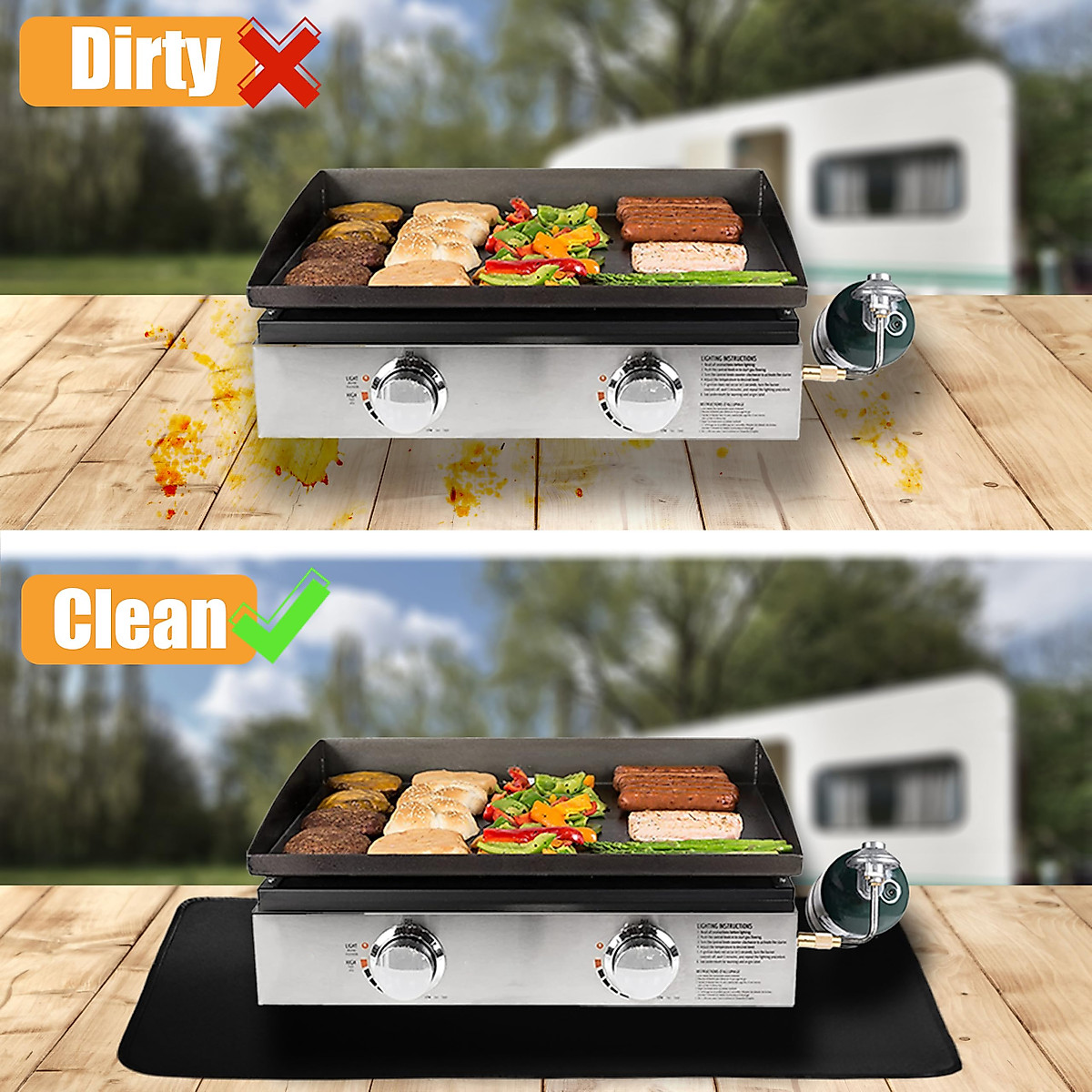 Amerbro 24 x 31in Fireproof Grill Mats for Outdoor Tabletop Grill to Protect Your Grill Table - Heat Resistant Grill Table Mat - Waterproof & Oilproof BBQ Mat - Black (1mm)