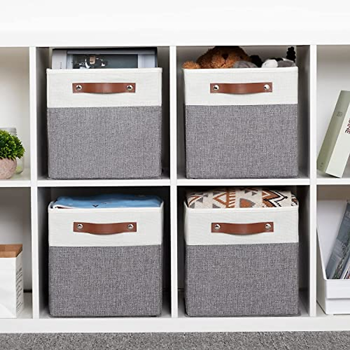 Fabric Cube Storage Bins Baskets 11x11 Cube Storage Bins, Set of 8, Foldable Storage Cube Bin Baskets for Shelves with Handles, Bins for Cube Organizer Home Toy Nursery Closet Bedroom(White Gray)
