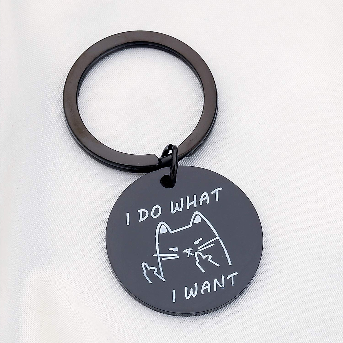 BNQL Funny Cat I Do What I Want Keychain Bracelet Geeky Keyrings Gifts (black)