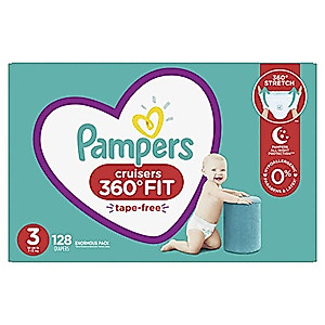 Diapers Size 3, 128 Count - Pampers Cruisers 360° Fit Disposable Baby Diapers, Enormous Pack (Packaging May Vary)