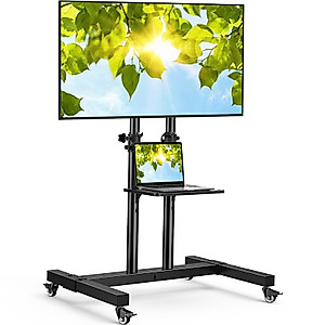 Mobile TV Stand on Wheels for 32-70 Inch Flat/Curved Panel Screens TVs - Height Adjustable Floor Trolley Stand Holds up to 99lbs - Tilt Rolling TV Cart with Shelf Max VESA 600x400mm