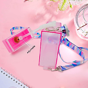 AGUDOU Cute Water Bottles with Straw, Sports Popsicle Water Bottle with Adjustable Shoulder Strap, Creative Portable Ice Cream Popsicle Cup for School Kids Girls Drinking Bottles Camping (pink)